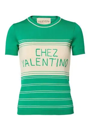 Valentino Garavani Chez Striped Cotton Top - Green