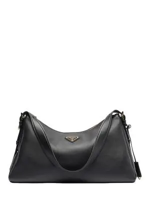 Prada Aimée Large Leather Shoulder Bag - Black