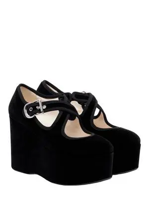 Alaïa Criss Cross 110 Velvet Wedges - Black