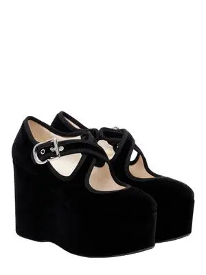 Alaïa Criss Cross 110 Velvet Wedges - Black