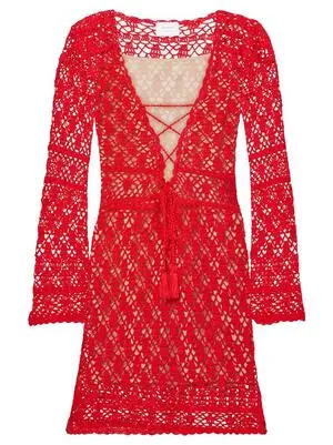 Anna Kosturova Bianca Crochet Mini Dress - Red