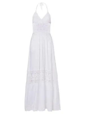 Anna Kosturova Filigree Crochet Halterneck Maxi Dress - White