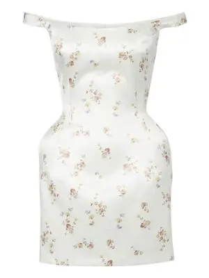 Magda Butrym Floral Off-shoulder Silk Minidress - White