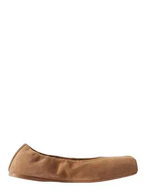 Alaïa Leather-Trimmed Suede Ballet Flats Camel