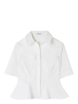 Alaïa Paneled Cotton-poplin Peplum Shirt - White