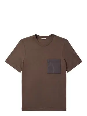 Moncler Logo-appliquéd Shell-trimmed Cotton And Cashmere-blend Jersey T-shirt - Brown