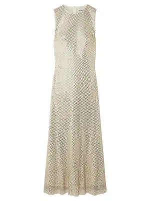 SELF-PORTRAIT Crystal-embellished Stretch-mesh Maxi Dress - Cream
