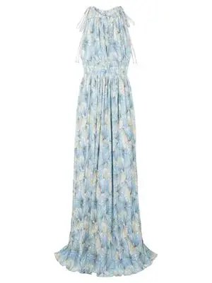 Veronica Beard Printed Plissé-chiffon Maxi Dress - Blue