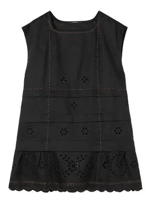 Vita Kin Gigi Topstitched Broderie Anglaise Linen Tank - Black