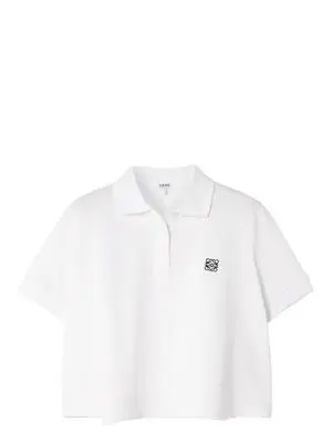 Loewe Cropped Embroidered Cotton-piqué Polo Shirt - White