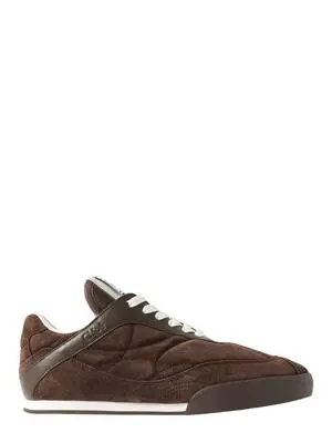 Chloé Kick Leather-Trimmed Quilted Suede Sneakers Chocolate