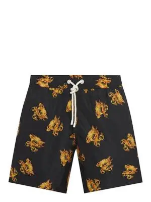 Palm Angels Burning Monogram Swim Shorts - Black