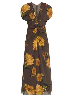 Lela Rose Floral-print Chiffon Midi Dress - Chocolate Multi