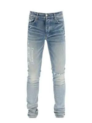 Amiri Distressed Logo Skinny Jeans - Light Blue