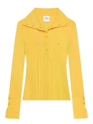 COURREGES Ribbed-knit Polo Top - Yellow