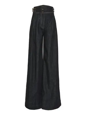 Zimmermann Rebellion Pleated Denim Wide-leg Pants - Dark Wash