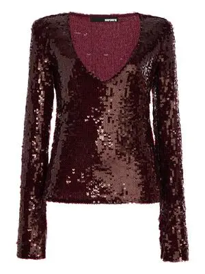 ROTATE BY BIRGER CHRISTENSEN Sequin Long Sleeve Top - Brown