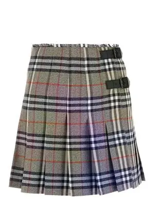 Burberry Check Wool Midi Kilt Skirt - Neutrals