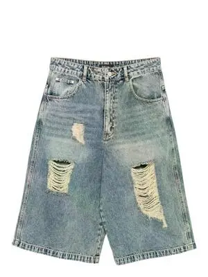 TOUT A COUP Ripped Denim Shorts - Blue