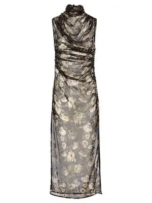 Magda Butrym Draped Lamé Silk Midi Dress - Floral