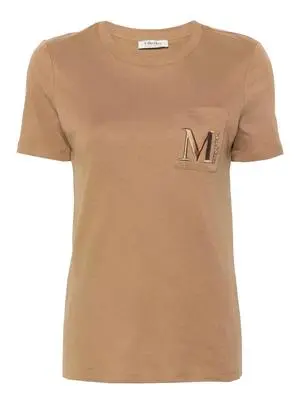 Max Mara Embroidered-Logo Cotton T-Shirt Brown
