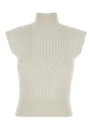 Rick Owens Sleeveless Top With High-neck In Virgin Wool - White