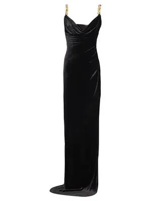 Balmain Velvet Button-strap Maxi Dress - Black
