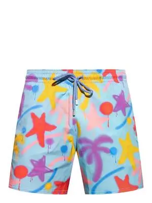 Palm Angels Spray-paint Swim Shorts - Blue