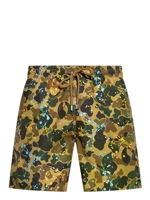Palm Angels X Vilebrequin Paint-splatter Print Swim Shorts - Brown