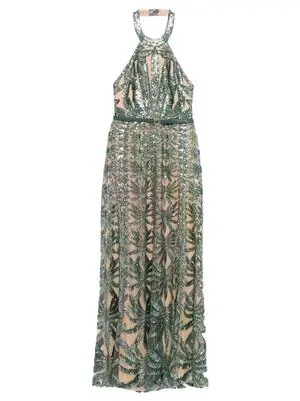 Elie Saab Embroidered Tulle Halter Dress - Green