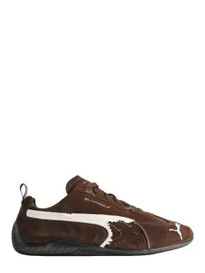 Balenciaga X Puma Speedcat Suede Distressed Sneakers - Brown/white/black