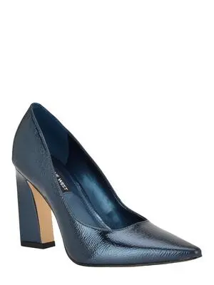 Nine West Pointed Toe Block Heel Pumps Dark Blue