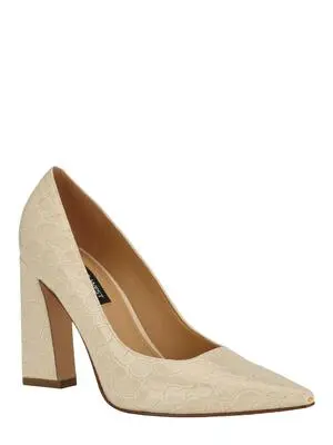 Nine West Pointed Toe Block Heel Pumps - Ivory