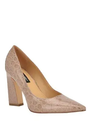 Nine West Pointed Toe Block Heel Pumps - Light Natural