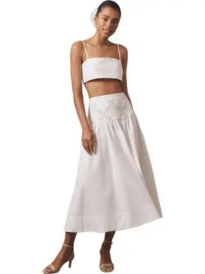 Hemant & Nandita Lace Patch Midi Skirt White
