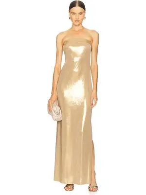 Norma Kamali Strapless Tailored Side Slit Gown Gold
