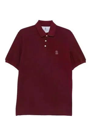 Brunello Cucinelli Embroidered Cotton Polo Shirt - Red