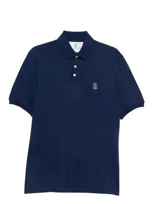 Brunello Cucinelli Embroidered Cotton Polo Shirt - Blue