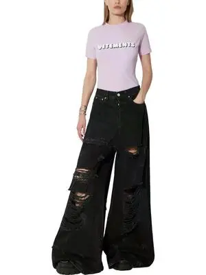 Vetements Wide Leg Distressed Jeans - Black