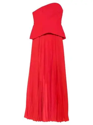 Solace London Britt Strapless Pleated Dress - Red