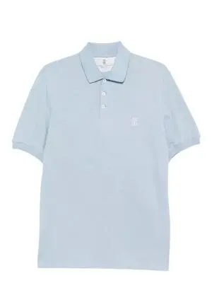 Brunello Cucinelli Embroidered Cotton Polo Shirt - Blue