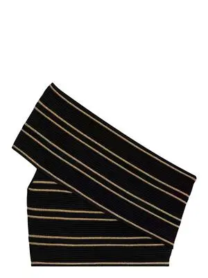 Balmain Striped One Shoulder Crop Top - Black
