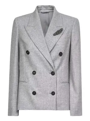 Brunello Cucinelli Peak-lapel Brooch Blazer - Grey