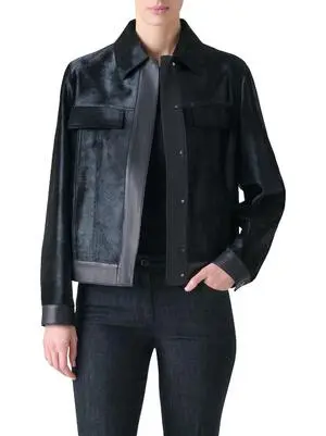 Akris Gemini Calf Hair And Leather Trucker Jacket - Black