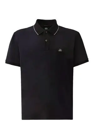 C.P. COMPANY Stretch Piquet Short Sleeve Striped Collar Polo Shirt - Blue