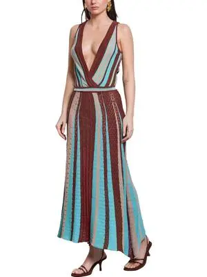 AKEP Striped Knitted Maxi Dress - Brown