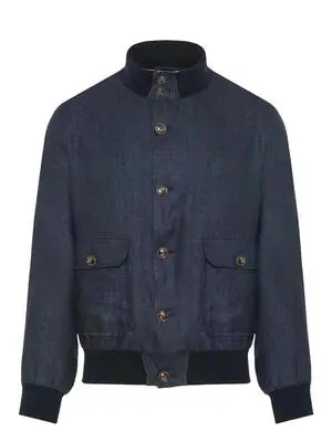 BARBA NAPOLI Button-up Denim Bomber Jacket - Blue