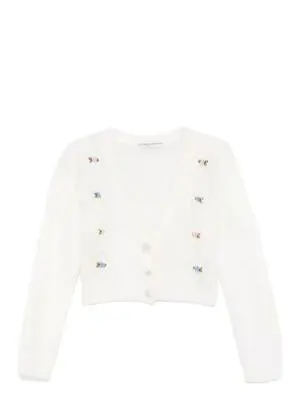 Alessandra Rich Floral-embroidered Cardigan - Neutrals