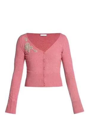 Erdem Embellished V-neck Cardigan - Pink