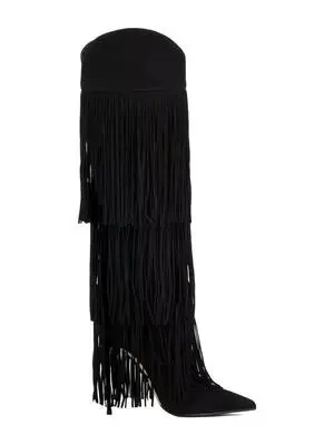 LE SILLA 120mm Andy Tiered-fringe Suede Boots - Black